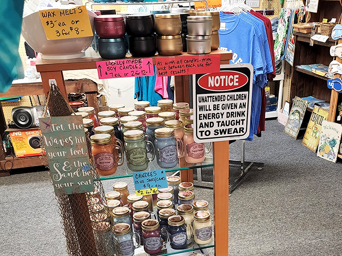 Homemade candles with a side of parental humor. That sign should be standard issue at every family gathering.