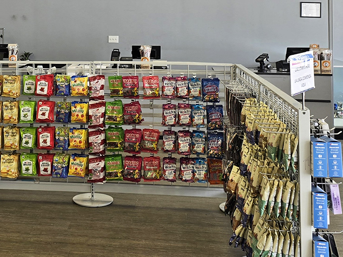 Snack attack at checkout! Because treasure hunting builds an appetite that only impulse-purchased cheese crackers can satisfy. 