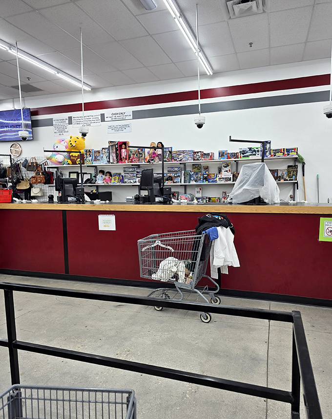 The checkout counter &ndash; final gateway between thrifting dreams and reality, where your treasure haul transforms from "maybe" to "mine."