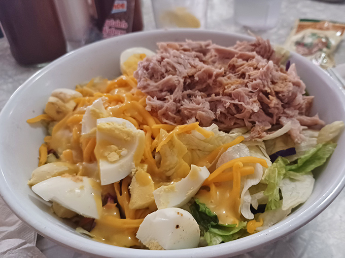 A chef salad that doesn't apologize for being in a barbecue joint. Proof that sometimes you can have your greens and your barbecue too.