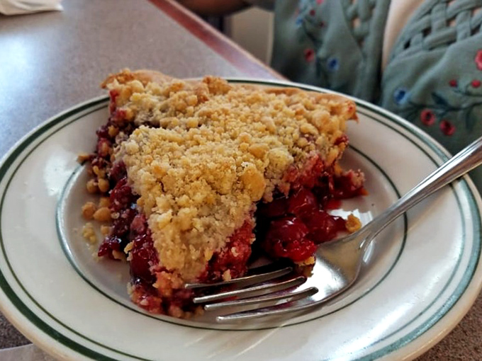 Cherry crumb pie that makes you understand why someone would climb a tree to pick the fruit&mdash;tart, sweet, and worth every calorie.