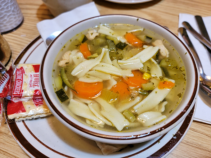 Chicken noodle soup that doesn't just warm the body but reassures the soul that everything's going to be alright.