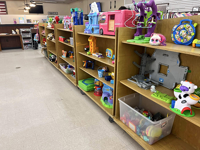 The toy section: where nostalgia meets practicality. That pink Barbie camper costs less than the therapy needed to process not getting one as a child.