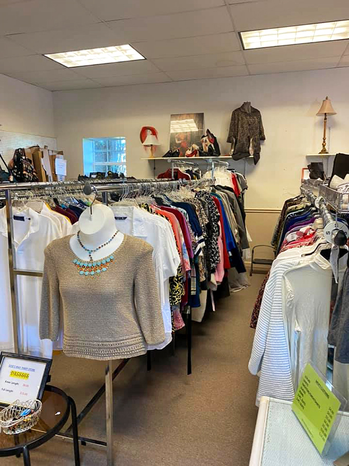 Carefully curated clothing racks showcase everything from casual basics to statement pieces, each garment awaiting its fashion resurrection.