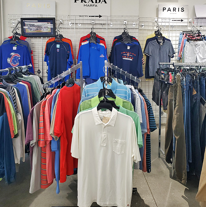 Cubs gear nestled between polo shirts and designer labels&mdash;the clothing section is Chicago's most democratic fashion show, no runway required.