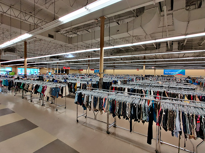 The promised land of pre-loved fashion stretches as far as the eye can see. Each rack a runway of possibilities, each aisle an adventure.
