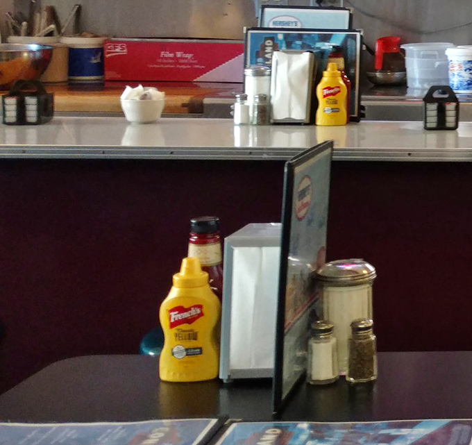 Every great diner meal starts with these humble table essentials&mdash;napkins, mustard, salt, and pepper standing at attention.