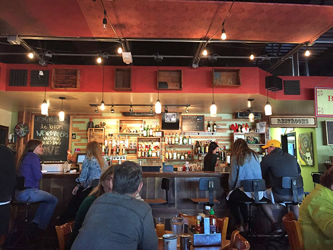 The bar area buzzes with the energy of people united in the universal religion of good food and strong coffee.