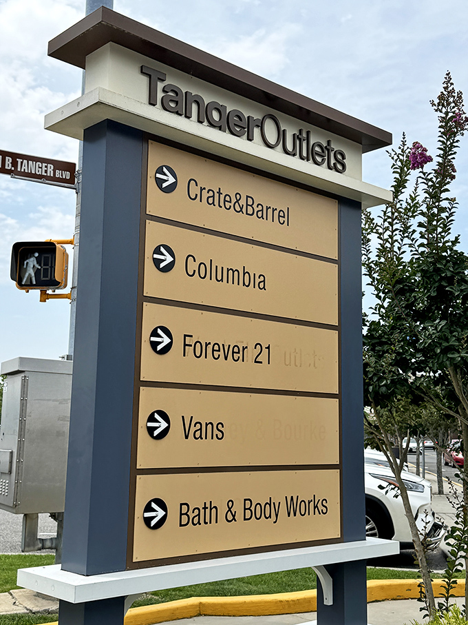 The directional sign that serves as both shopping roadmap and evidence for when you explain to your partner exactly how you "accidentally" found five new stores.