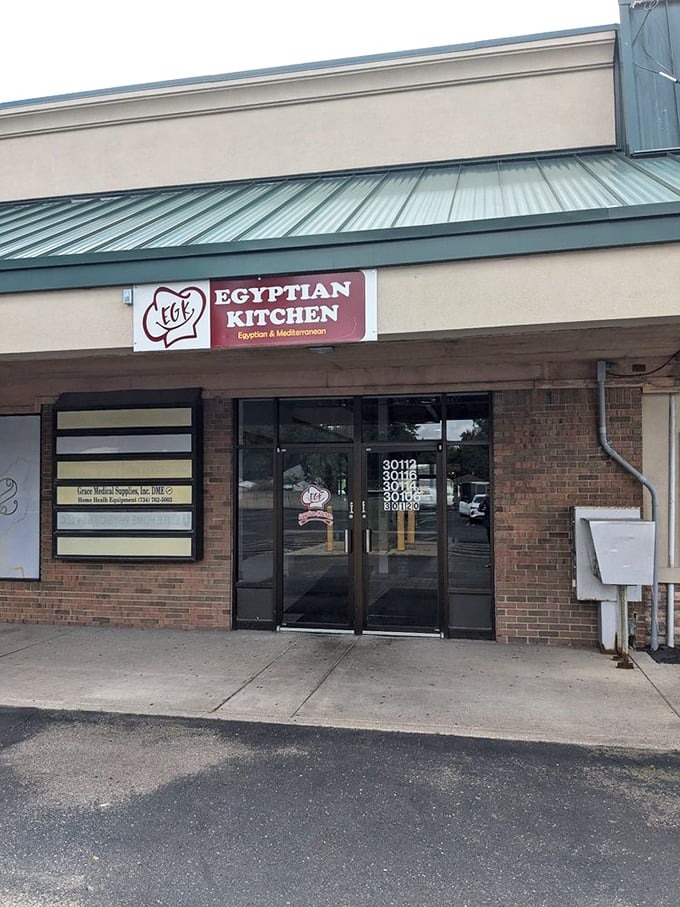 The simple storefront entrance belies the authentic Egyptian culinary treasures waiting just steps inside here.