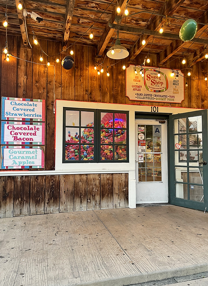 The entrance beckons like a portal to sweeter times. Those wooden boards have supported countless sugar pilgrimages, and they're ready for yours.
