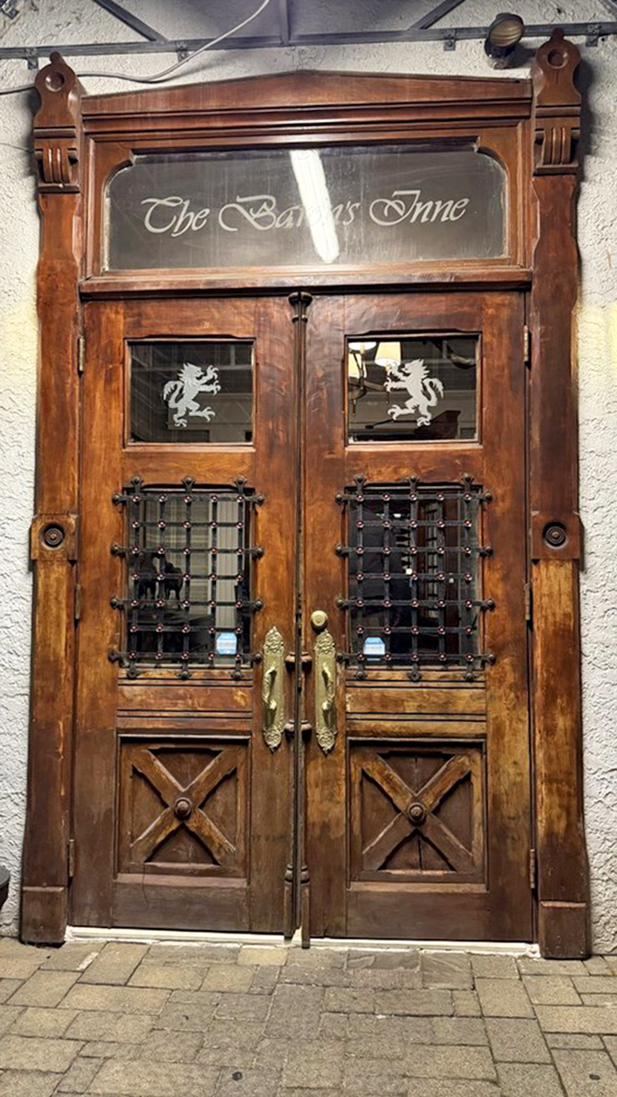 The Baron's Inne entrance speaks of history and tradition. These wooden doors have welcomed generations of diners seeking memorable meals.