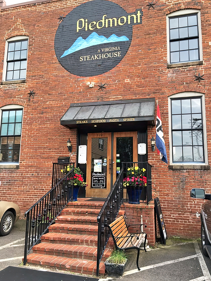 The entrance promises what the interior delivers&mdash;a Virginia steakhouse experience where Blue Ridge Mountain inspiration meets downtown Culpeper charm.
