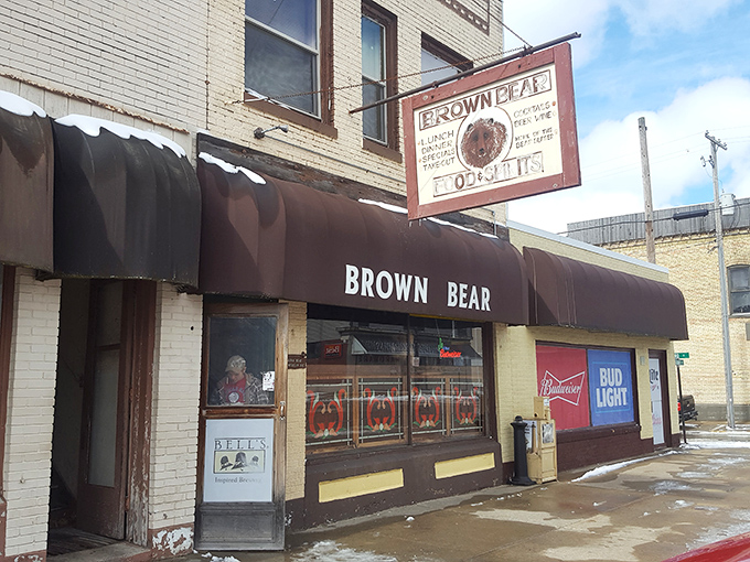 The Brown Bear's welcoming fa&ccedil;ade stands ready for another day of serving up oversized burgers and small-town hospitality in equal measure.