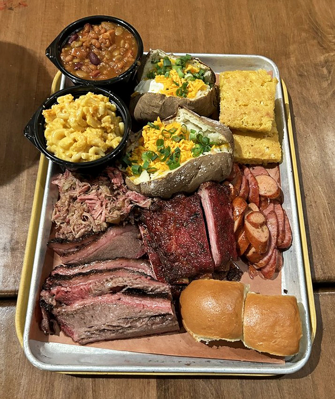 Not so much a meal as a declaration of intent: "Today, I feast like royalty." The metal tray says casual; the food says extraordinary.