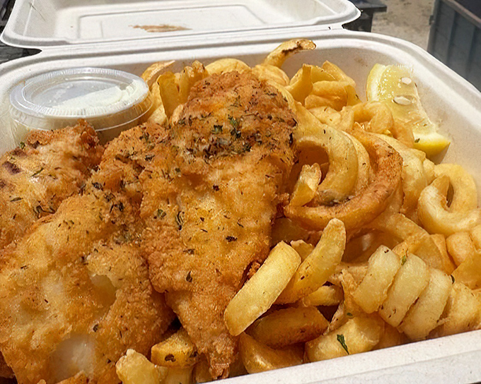 Fish and chips that transport you to a coastal paradise, where the fish is fresh, the batter is crisp, and calories don't count on vacation.