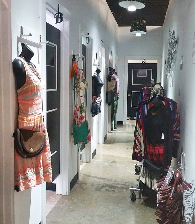 Fitting rooms that actually look inviting &ndash; a rare species in the thrift store ecosystem, numbered for convenience and designed for comfort.