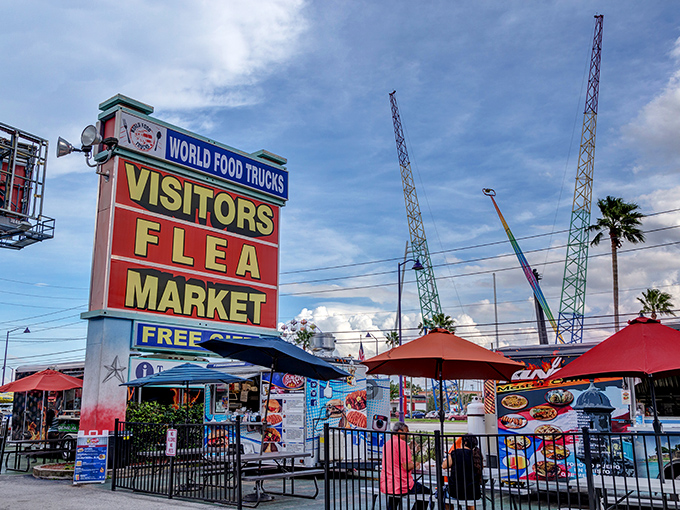 The roadside sign stands tall against Florida's dramatic sky, a beacon for bargain hunters that says, "Yes, paradise has parking&mdash;and it's free!"
