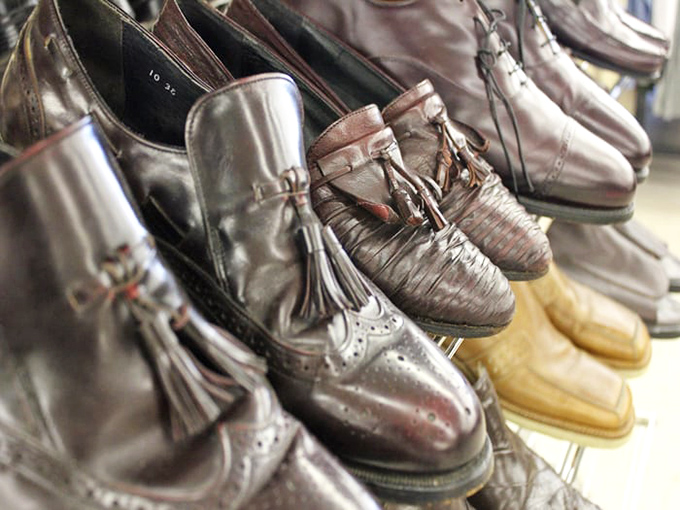 Leather loafers and vintage kicks standing at attention, each pair whispering, "We've still got miles of style left in us."