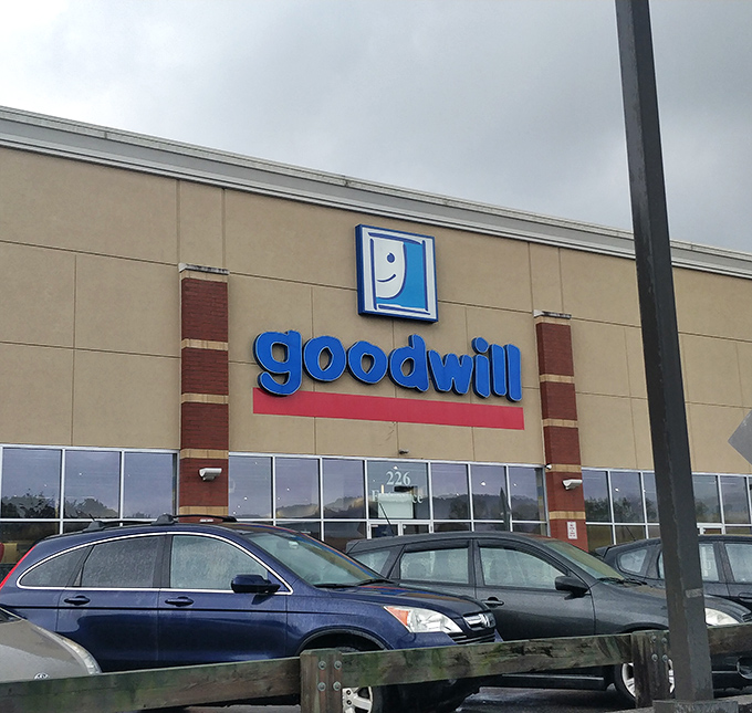 The smiling logo beckons from Route 46, a beacon of budget-friendly possibility for savvy shoppers and the fiscally responsible alike.