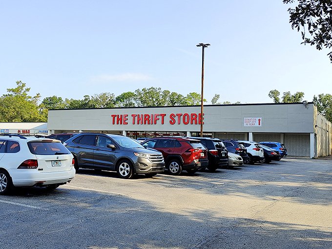 The parking lot fills early on weekend mornings. Seasoned thrifters know the early bird catches the vintage Pyrex&mdash;and the good parking spot. 