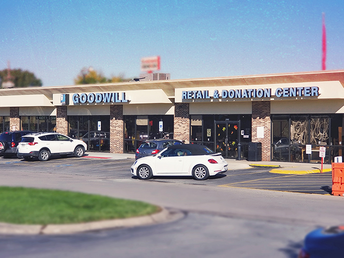 The donation center entrance welcomes your gently-used contributions. Today's drop-offs become tomorrow's treasures in the great circle of thrift life.