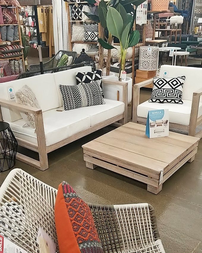 Contemporary meets vintage in this furniture display, proving that yesterday's craftsmanship still complements today's design sensibilities with timeless appeal.