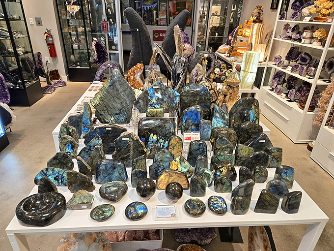 The gemstone display transforms ordinary shopping into a treasure hunt &ndash; suddenly you're not just buying things, you're collecting small, shimmering pieces of the earth.