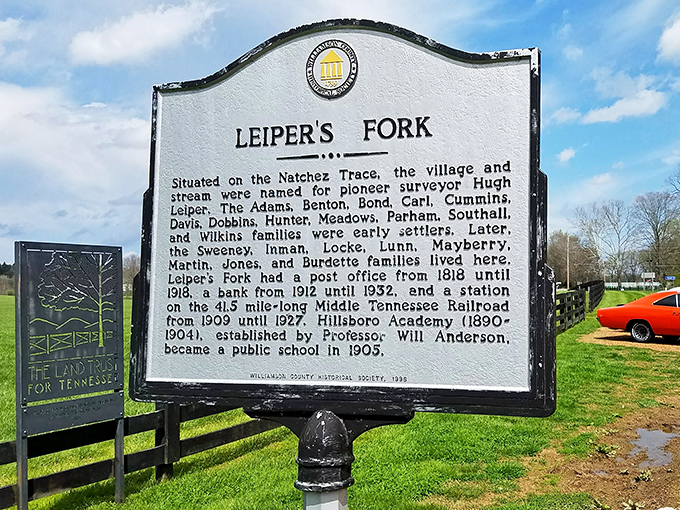 This historical marker tells Leiper's Fork's origin story&mdash;from pioneer surveyors to railroad days&mdash;proving good things come in small packages.