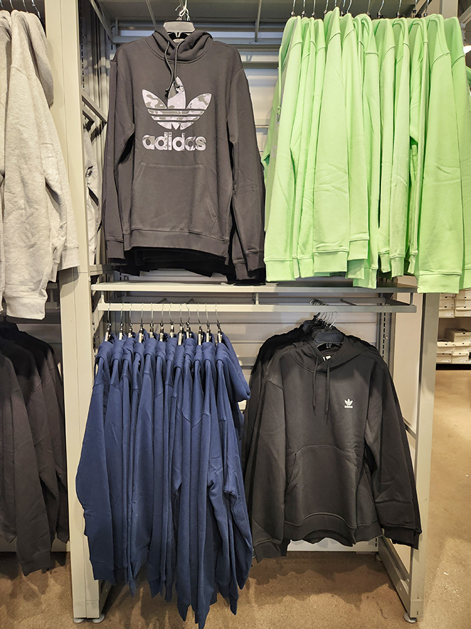 Athleisure nirvana where Adidas hoodies in every hue promise comfort, style, and the satisfaction of knowing you paid wholesale, not retail.