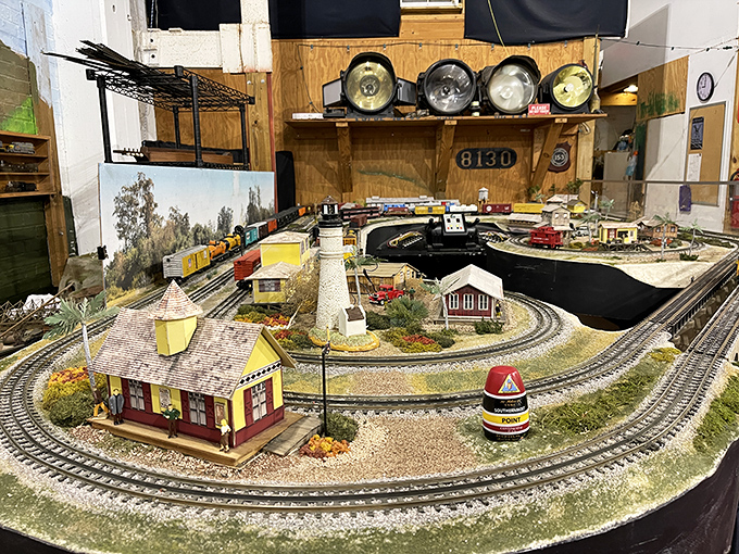 The intricate model railroad layout features miniature buildings, landscapes, and trains&mdash;a small world that inspires big imagination in visitors of all ages.