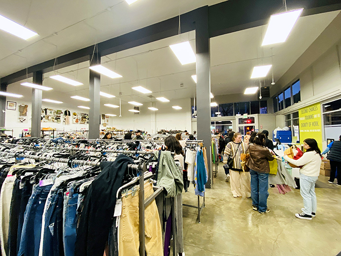 The evening rush transforms Goodwill into a community hub where treasure hunters from all walks of San Francisco life pursue their secondhand dreams.