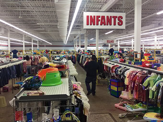 The infant section proves that babies may grow quickly, but their barely-worn clothes find new purpose in thrifting's circle of life.
