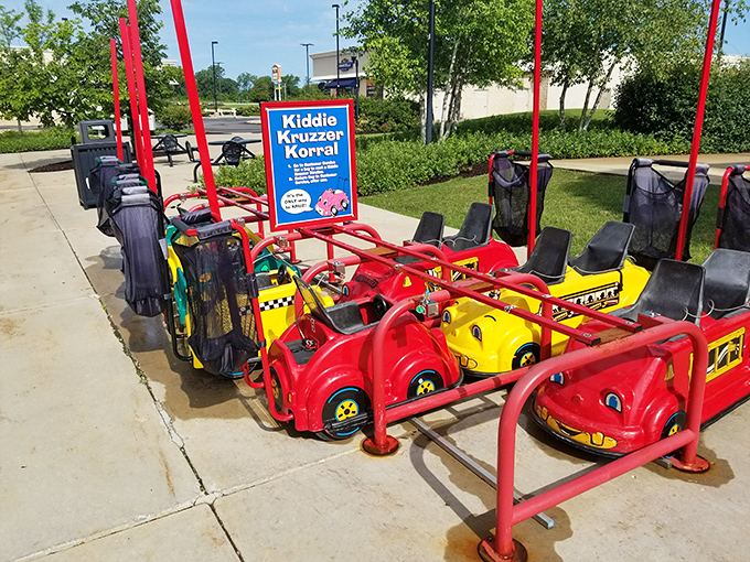 The Kiddie Kruiser Korral &ndash; where future bargain hunters practice patience while parents score just one more deal in peace.