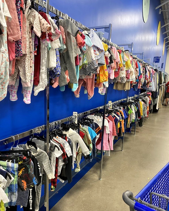 The children's clothing section: a rainbow of tiny garments that grow too small long before they wear out&mdash;the ultimate renewable resource.