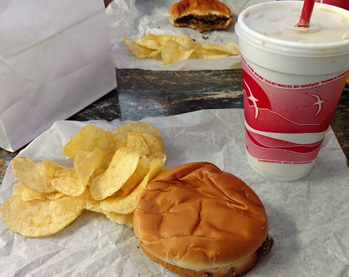 The complete Maid-Rite experience: loose meat sandwich, chips, and a shake&mdash;a trilogy more satisfying than most Hollywood blockbusters.