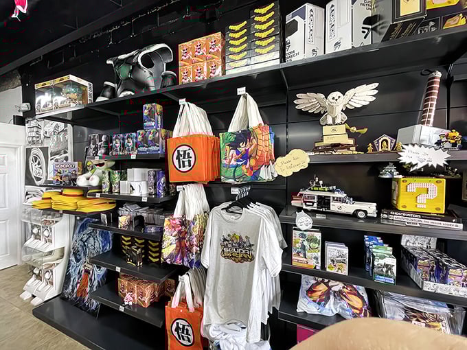 The merch corner proves Soupa Saiyan isn't just feeding stomachs&mdash;it's feeding fandom. T-shirts, figurines, and collectibles let you take the experience home.