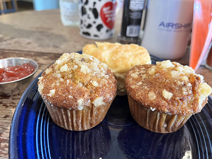 Muffins with that perfect sugar-crystal top&mdash;the kind that make you feel slightly virtuous for not ordering the cinnamon roll (this time).