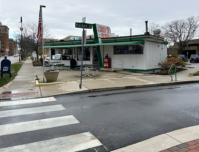 Corner of Maiden Lane and Berry Street&mdash;the intersection where hungry meets happy. This little diner has survived downtown development by being simply irreplaceable.