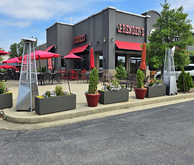The patio setup that beckons you to linger over one more bourbon after your meal. Those planters aren't just decorative&mdash;they're creating ambiance.