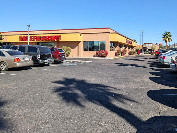 From this angle, you'd never guess the seafood treasures waiting inside. The unassuming exterior keeps Phoenix's best-fed secret hiding in plain sight.