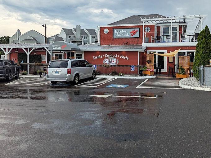 Even on cloudy days, The Lobster Shack's distinctive red building stands out like a lighthouse guiding hungry sailors to safe harbor.