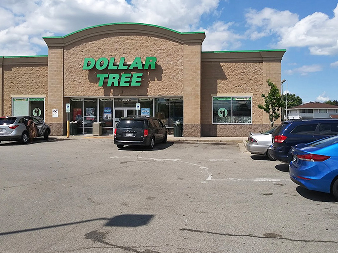 The Dollar Tree's exterior on a perfect Wisconsin day&mdash;where blue skies and budget shopping create the ideal Midwestern afternoon adventure.