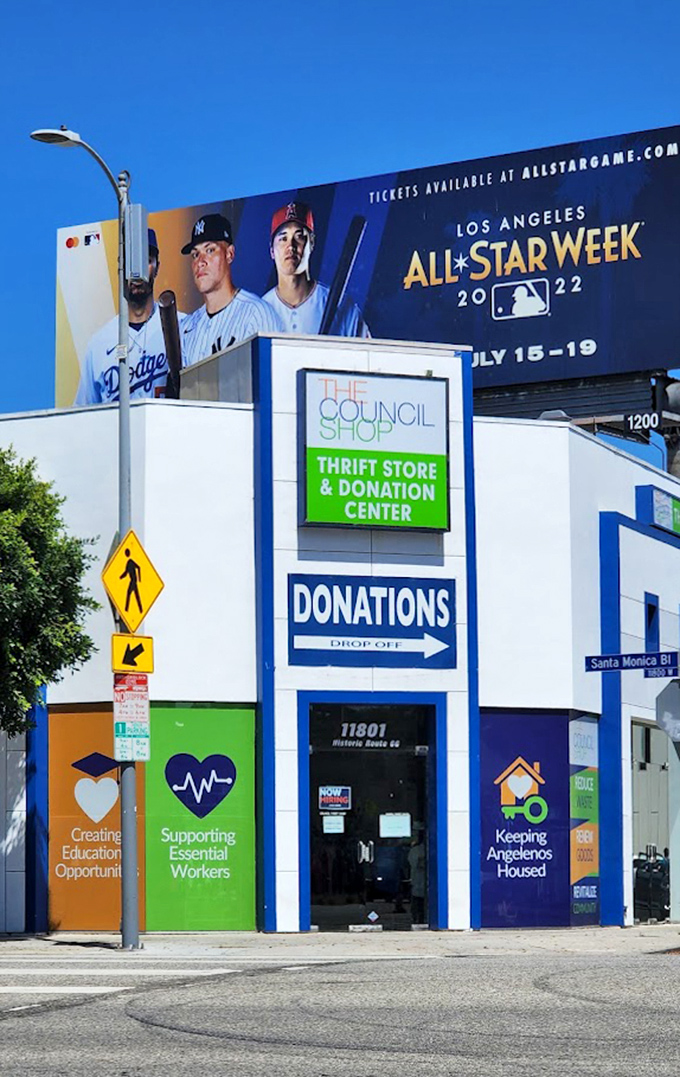 The Council Shop's mission-driven exterior reminds us that our bargain hunting supports education, essential workers, and housing initiatives. Shopping with purpose never looked so good.