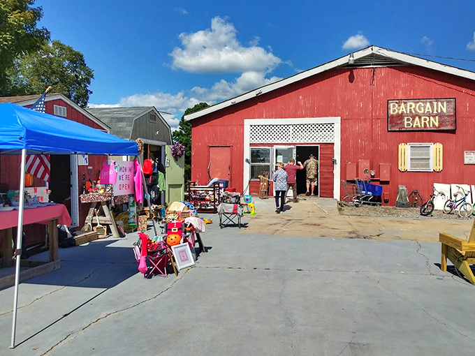 The weathered red exterior houses thousands of stories waiting to be continued&mdash;each item inside a character looking for its next chapter.