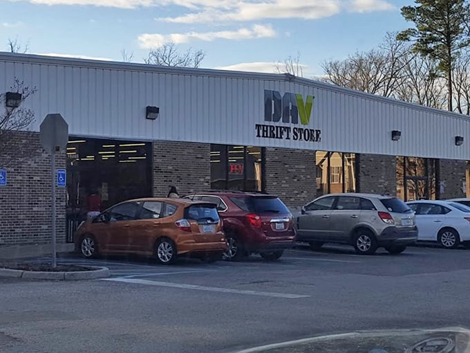 Even from the outside, you can feel the gravitational pull of deals drawing shoppers into this thrifting universe.