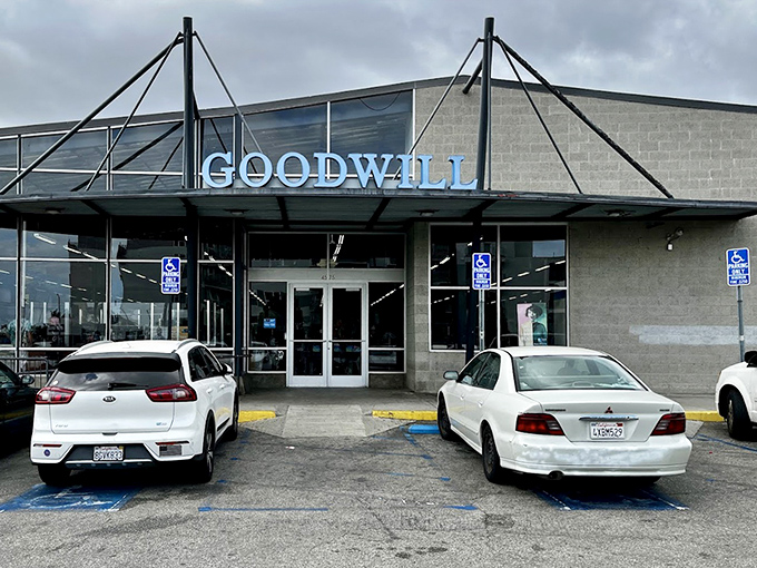 The entrance to bargain paradise, where fashion, furniture, and fantastic finds await the savvy shopper. Your treasure hunt begins with these doors.