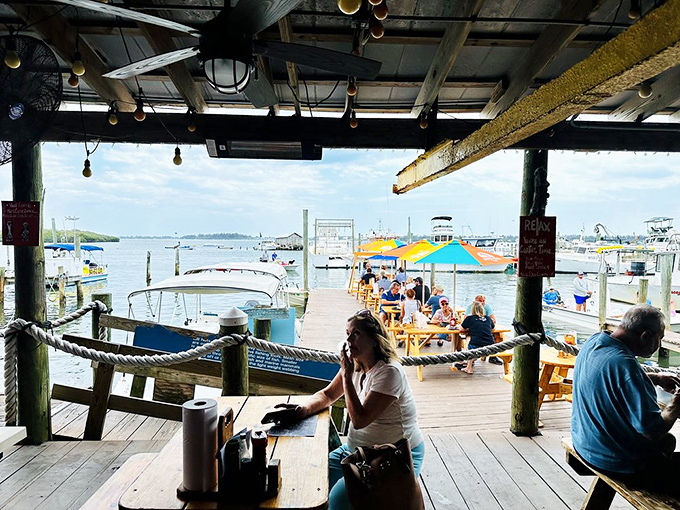 Dining with a view that no interior designer could replicate. Mother Nature's dining room with boats as d&eacute;cor.