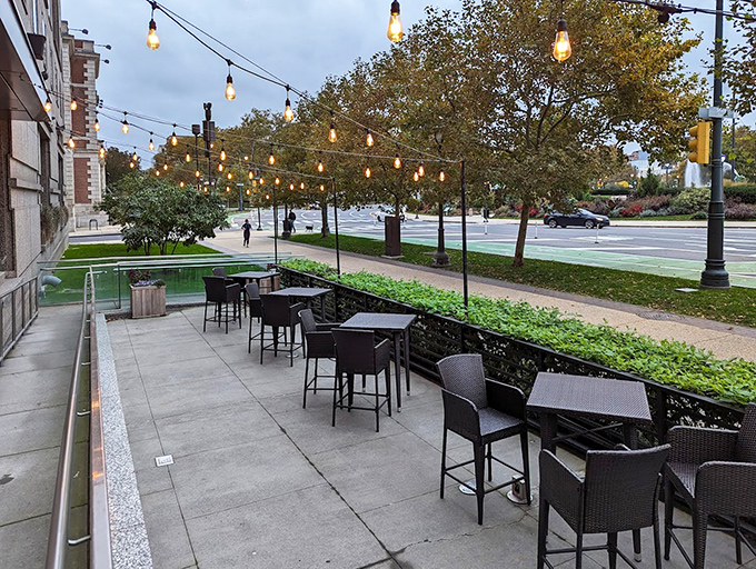 Outdoor seating that captures Philadelphia's energy while providing front-row seats to the city's rhythm. String lights included, because ambiance matters.