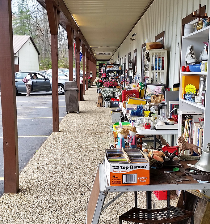 The front porch: where overflow treasures tempt you before you've even made it through the door. Resistance is futile.
